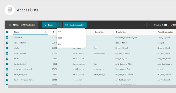 Exporting APN Access Control Lists